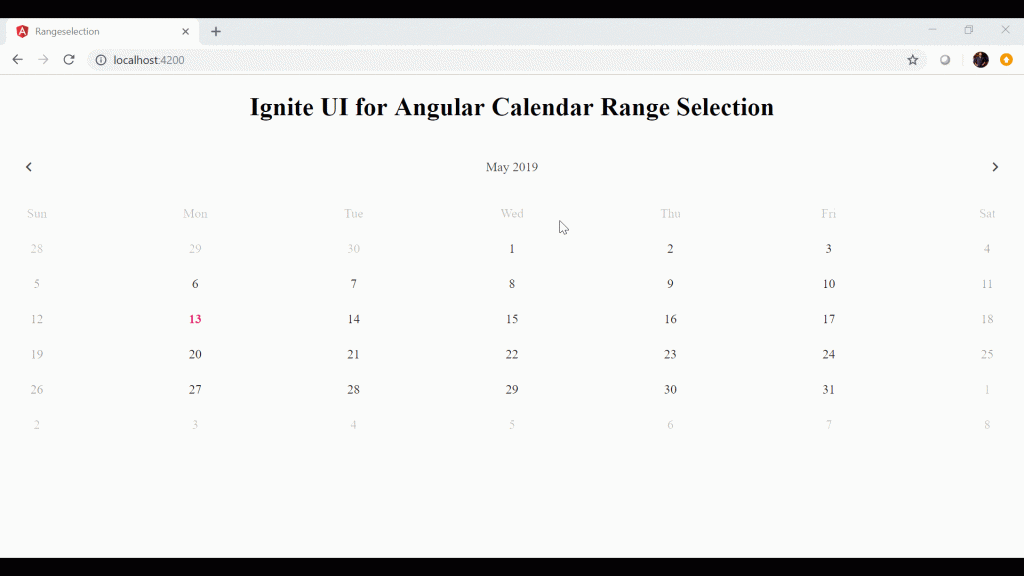 Add a range selector calendar in Angular: a step by step guide - infragistics中文网站